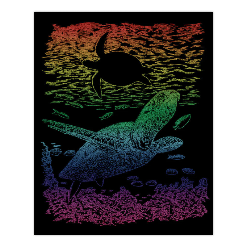 Rainbow Engraving Art - Sea Turtle