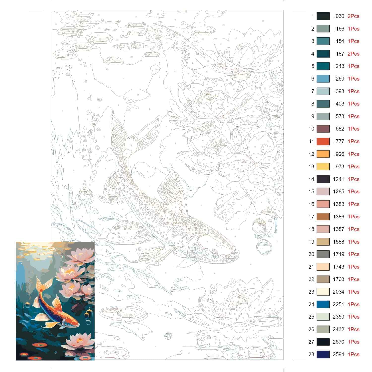 Painting By Numbers Set - Lotus and Koi Carp