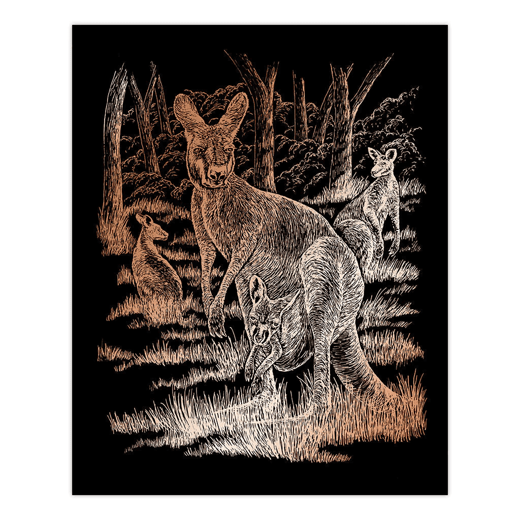 Copper Engraving Art - Kangaroo & Baby