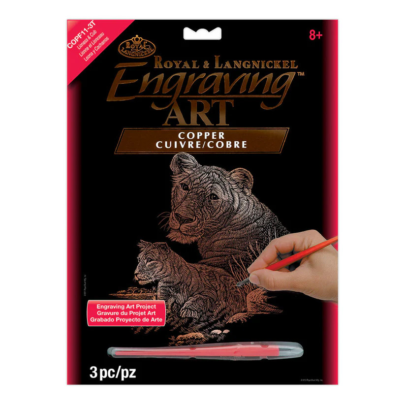 Copper Engraving Art - Lioness & Cub