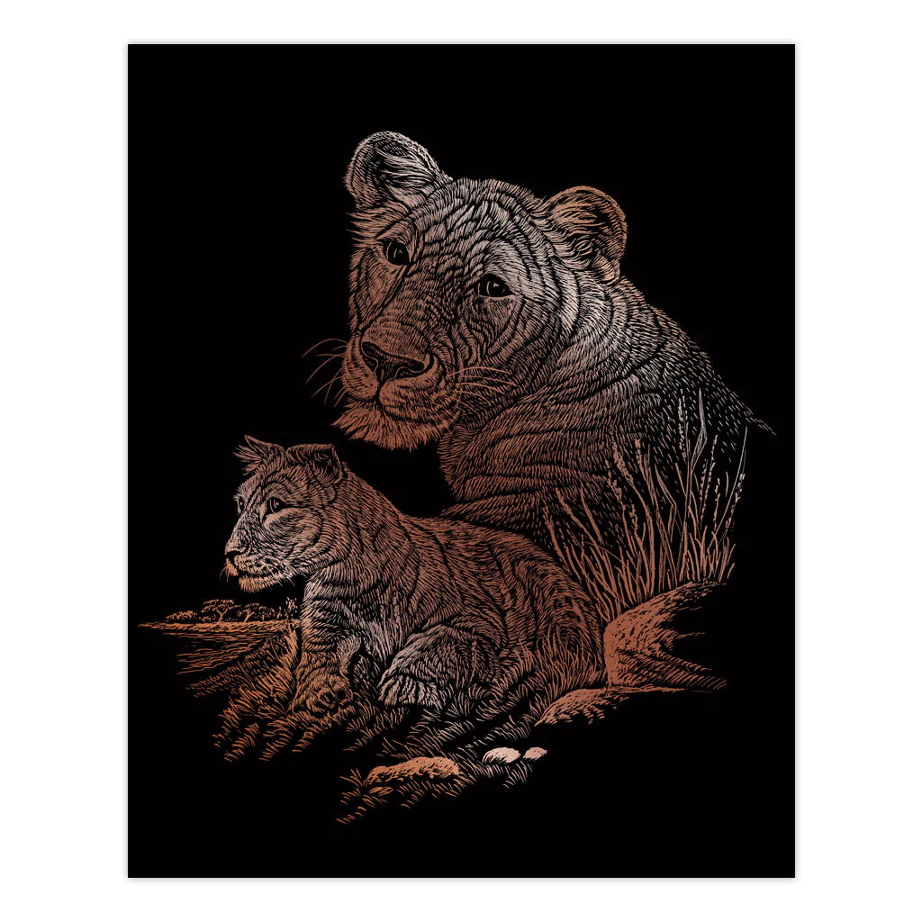 Copper Engraving Art - Lioness & Cub